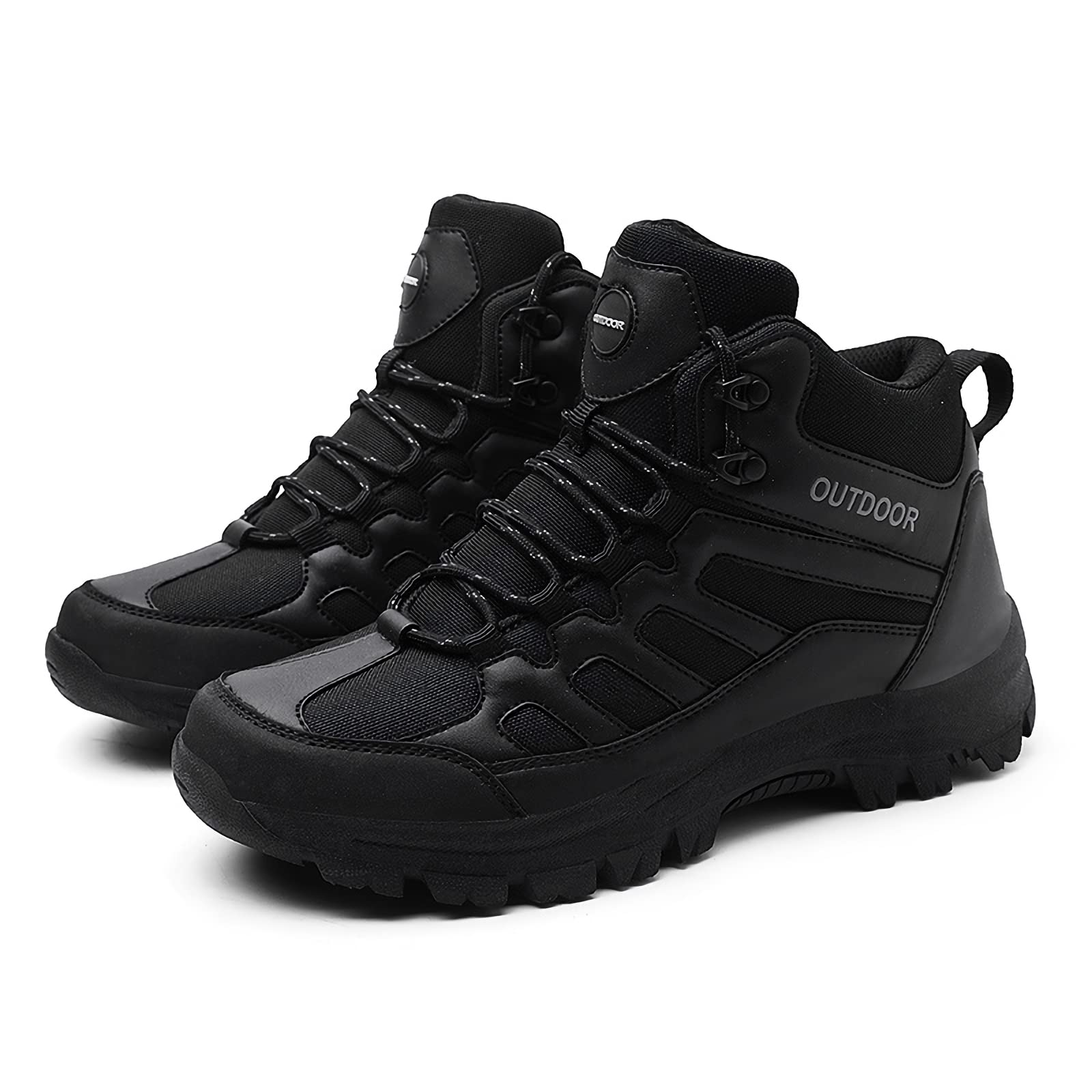 YOJANEO Men's Hiking Boots Non Slip Outdoor Lightweight Breathable Mid Top Ankle Boots Hike Trekking Trails Camping Work Shoes(Black,9)