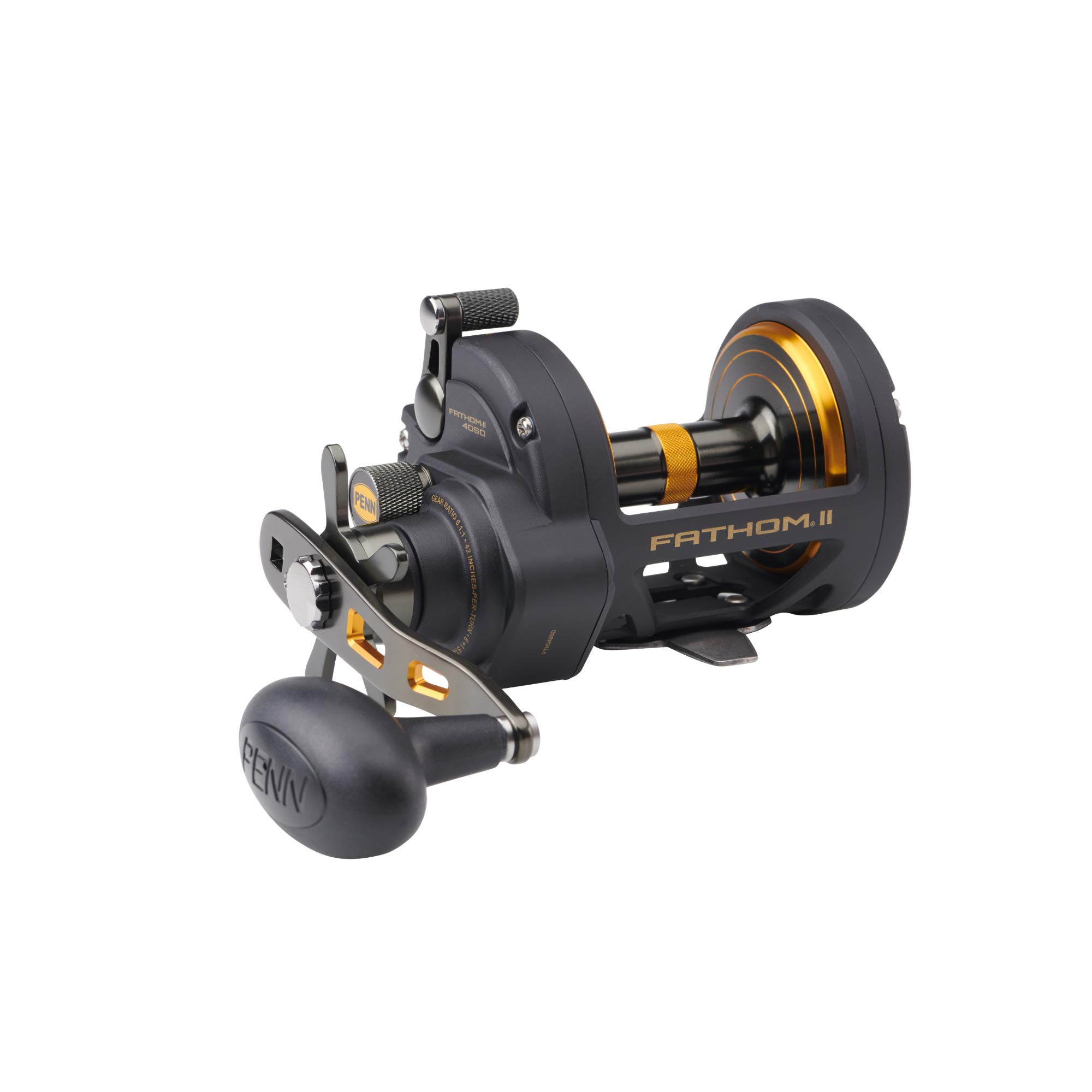 PENN Fathom II Star Drag Reel, Size 40 Fishing Reel, Right Handle Position, Black Gold, FTHII40SD