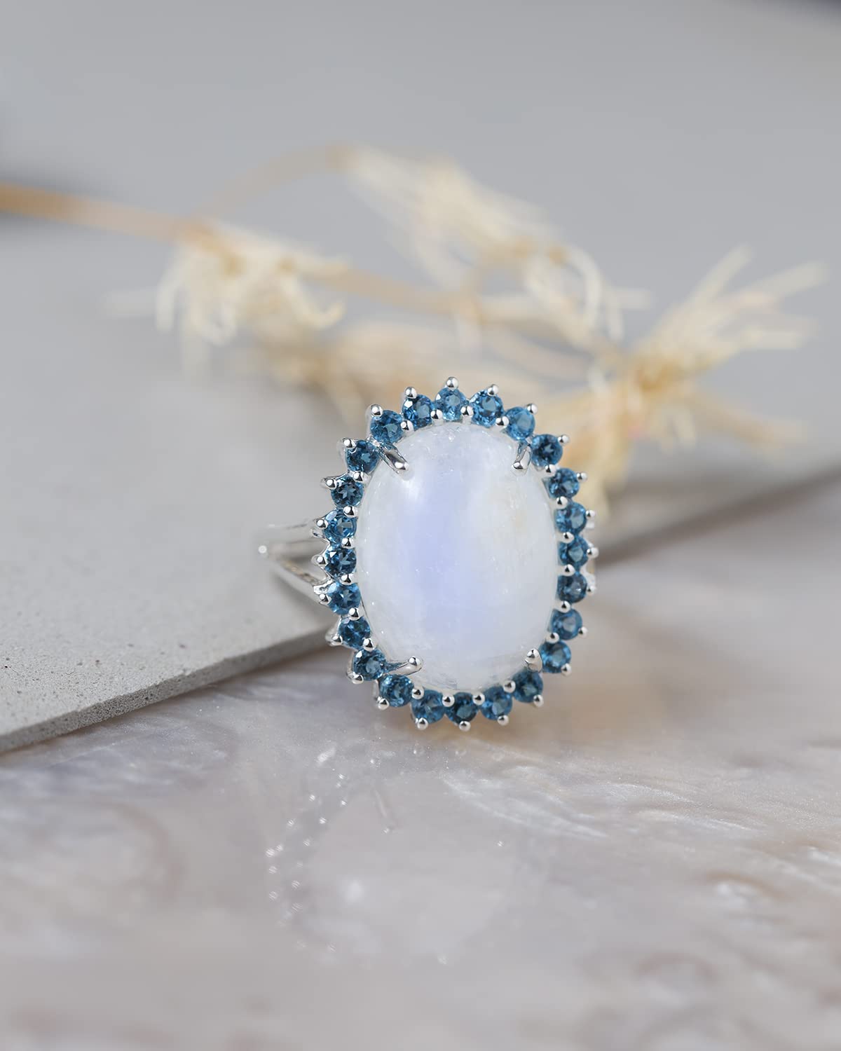 YoTreasure Moonstone London Blue Topaz 925 Sterling Silver Chunky Ring Jewelry