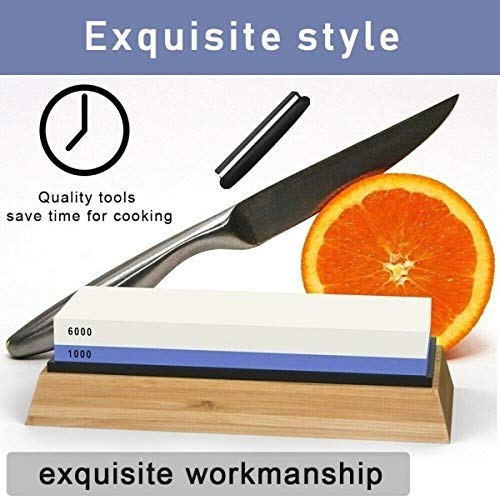 RT Essentials Premium Whetstone Knife Sharpening Stone 1000/6000 grit| Non-slip Bamboo Wood Base| Angle Guide| Flattening Stone- Best Tool For Razor sharp Kitchen/Butcher/Pocket/Chef Knives and Blades