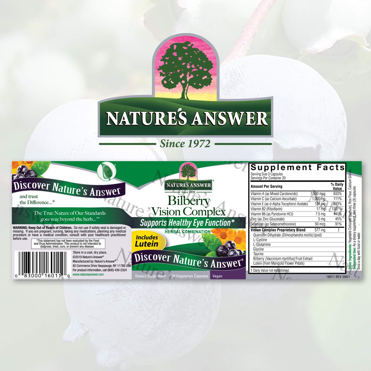 Nature's Answer Bilberry Vision Complex for Eyes Vegetarian Capsules, 60-Count | Promotes Overall Eye Health