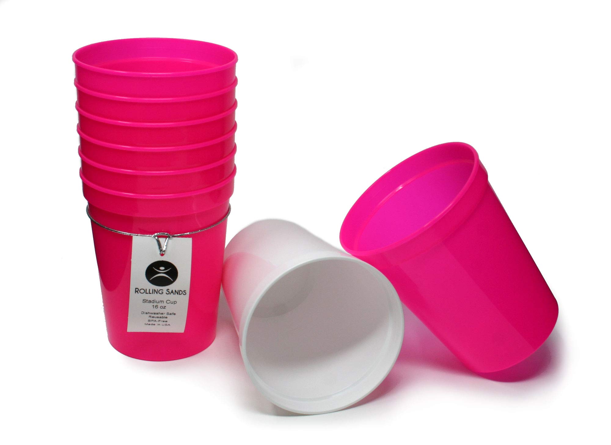 Rolling Sands 16 oz. Reusable Plastic Stadium Cups, 8 Pack, Made in USA, BPA-Free Dishwasher Safe Tumblers, Lime Green