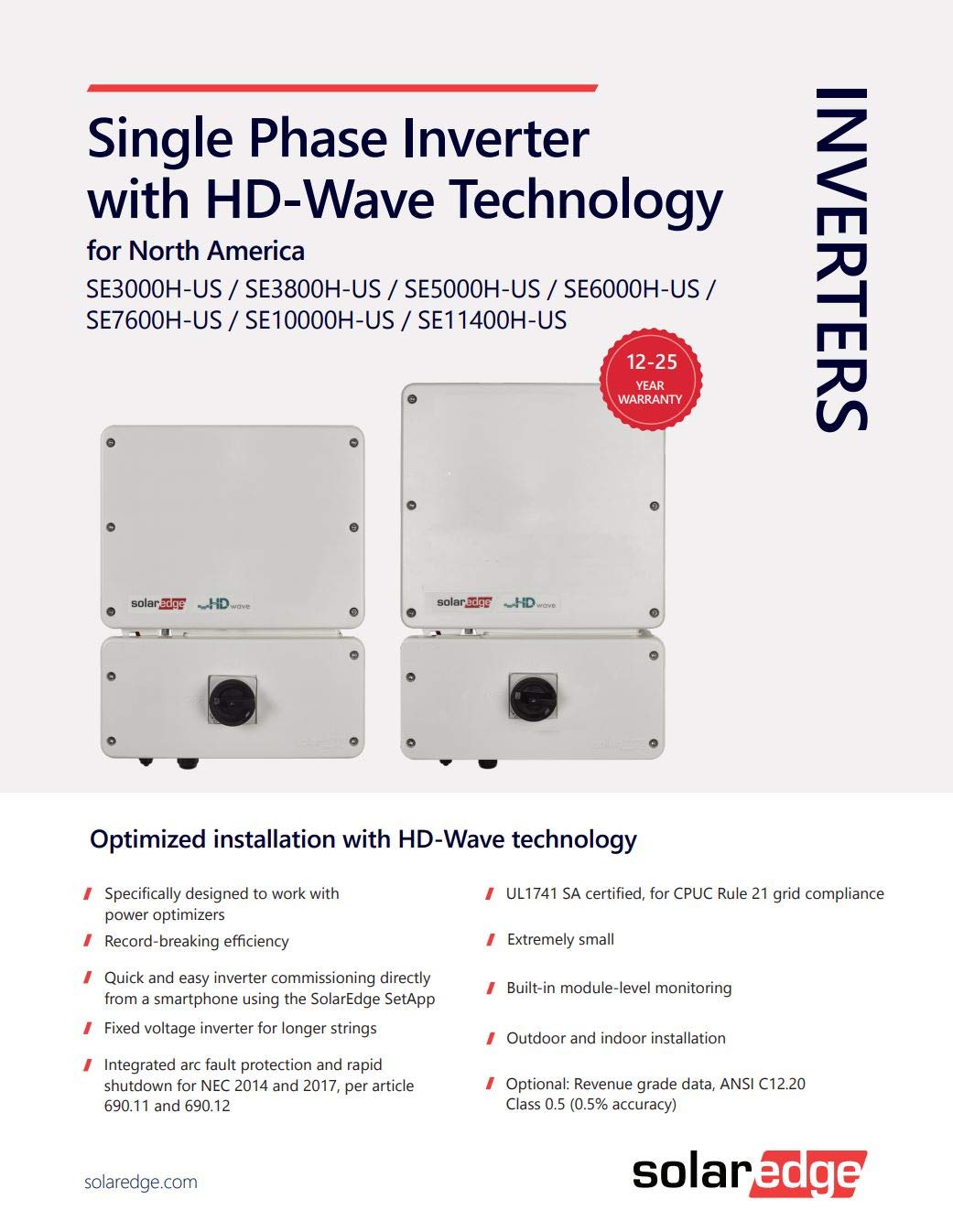 SolarEdge SE5000H-US Single Phase 5000-Watt Grid-Tied Inverter