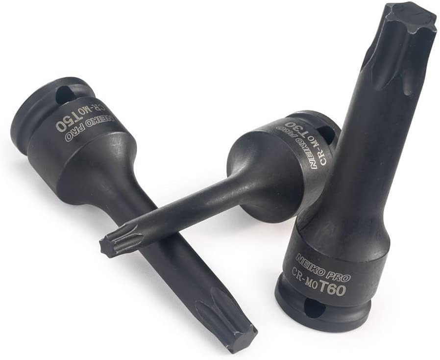NEIKO 01132B 3/8” Drive Torx Star Driver Bit Socket Set | 7 Piece | T20 to T60 | 3” Length | Cr-Mo Impact Grade