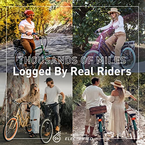 sixthreezero Around the Block Women's Electric Bike, 7 Speed Beach Cruiser eBike Bicycle with Rear Rack, 500 Watt Motor, 26 Inch Wheels, Sky Marigold