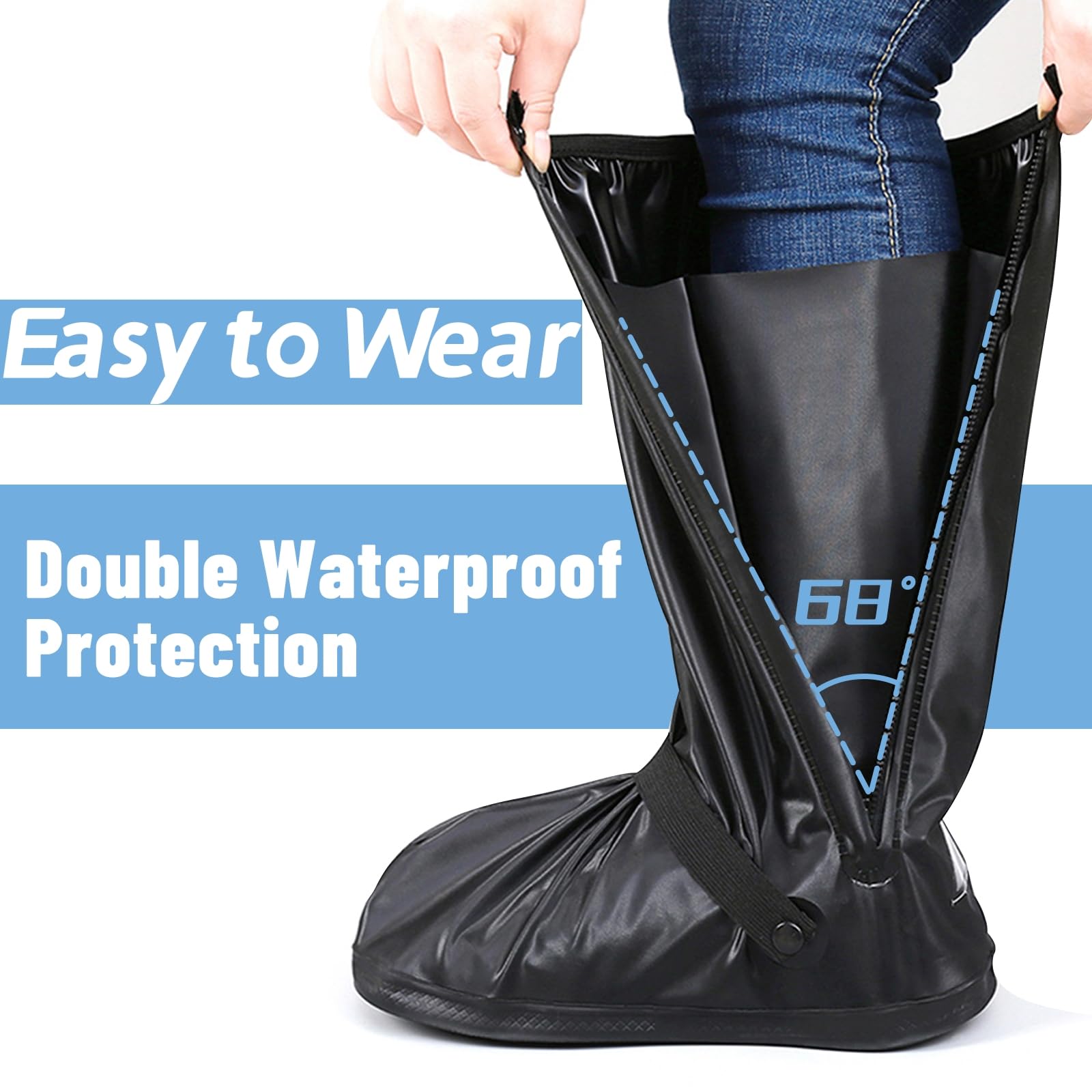 R2Depot Waterproof Shoe Covers Reusable for Men Women, Rain Snow Shoe Covers, Non Slip Shoe Protector (Black, XX-Large)