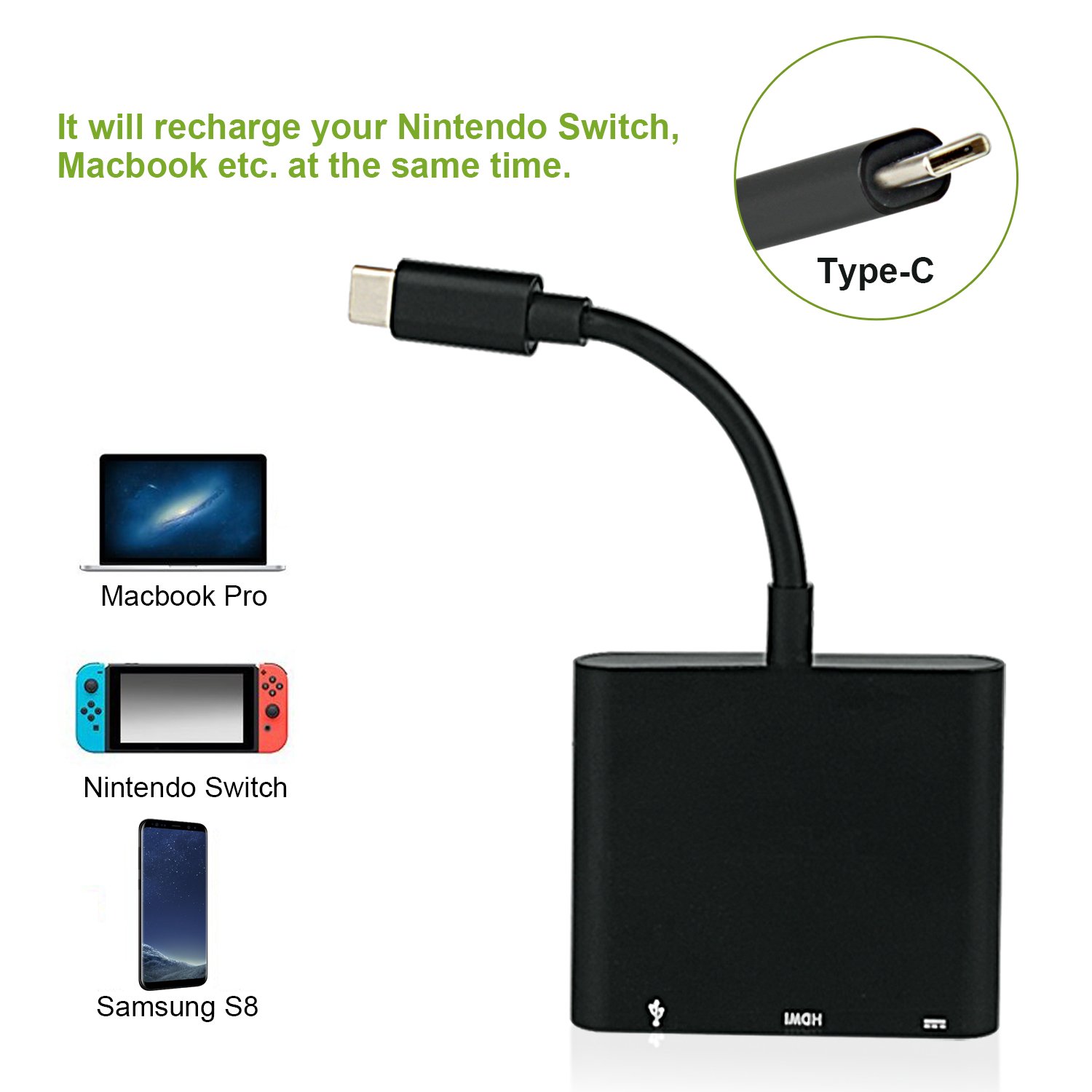 Oussirro HDMI USB C Hub Adapter for Switch, 1080P Type C to HDMI Converter Dock Cable for Switch