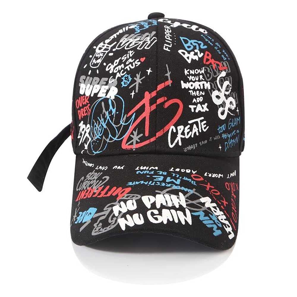 PUFK New Graffiti Printing Baseball Cap Fashion Trend Cap Long Tail Hip Hop Hat White