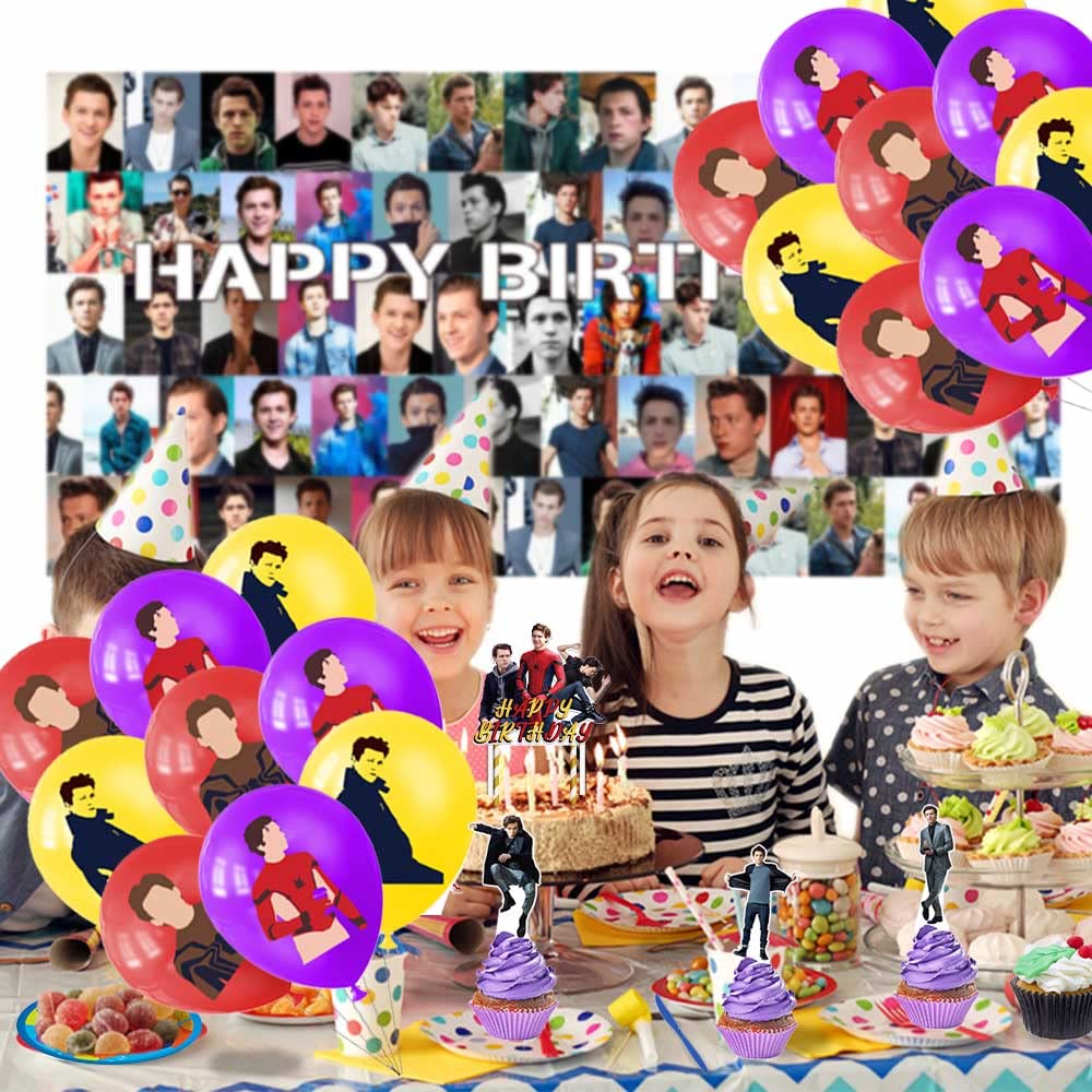 Tom Holland Party Supplies Decorations Birthday Cake Topper Balloons Banner Backdrop Decor