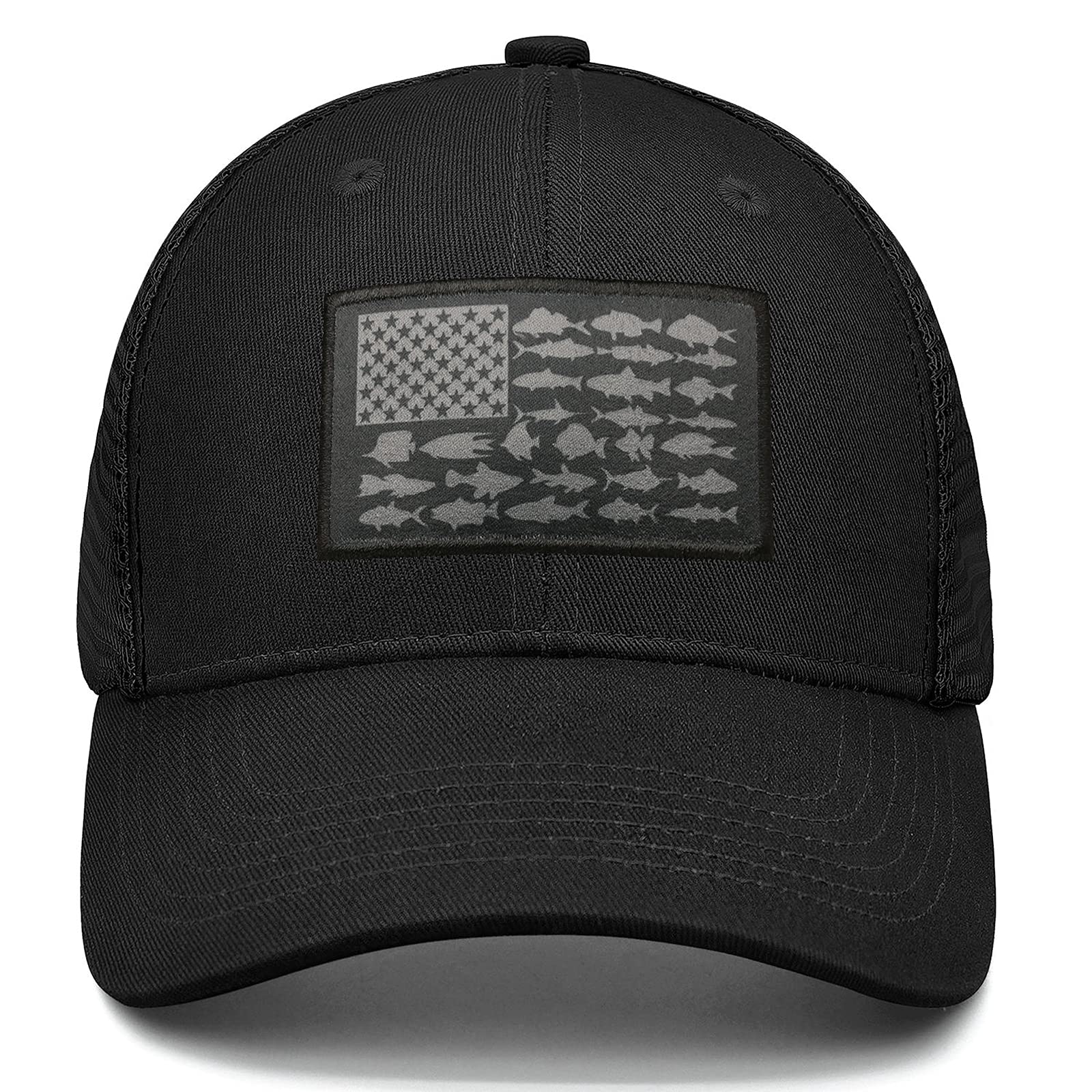 Thy Thou American Fish Flag Trucker Hats for Men Fishing Hat Adjustable Mesh Embroidered Baseball Cap for Mens Gift