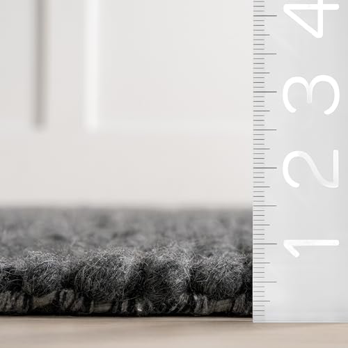 nuLOOM 9x12 Penelope Wool Braided Handmade Area Rug, Off White, Solid Rustic Farmhouse Style, For Bedroom, Living Room, Hallway, Entryway
