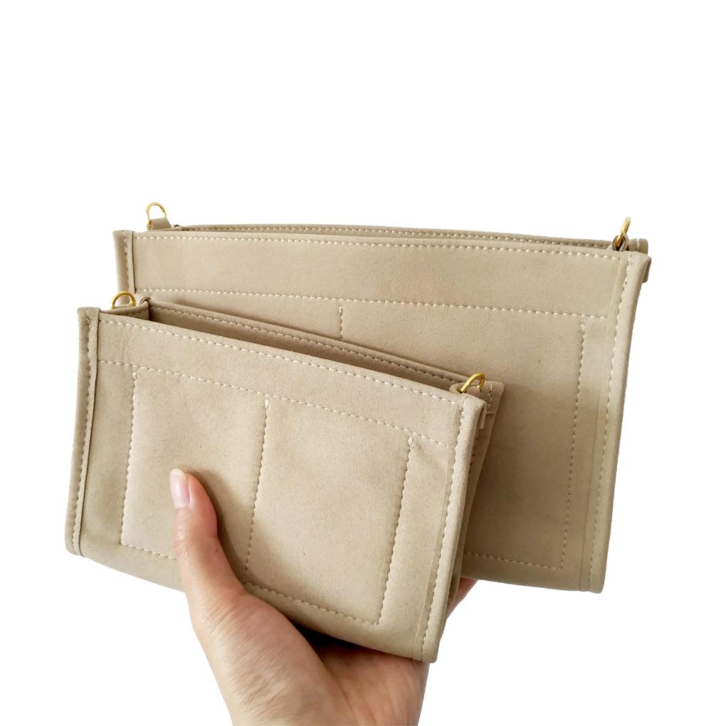 TOURDREAM Purse Organizer Insert Fit Toiletry Pouch 26 19 Handbag Shaper Premium Microfiber with Gold Buckles (Toiletry Pouch 26, Khaki)