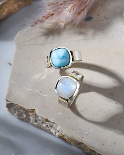 YoTreasure Rainbow Moonstone Solitaire Ring 925 Sterling Silver With Brass Accents (6)