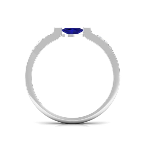 Rosec Jewels Certified Natural Blue Sapphire Solitaire Band Ring for Women, AAA Quality, Sapphire Diamond Band - Ready to Gift, 14K White Gold, Size:US 9.00