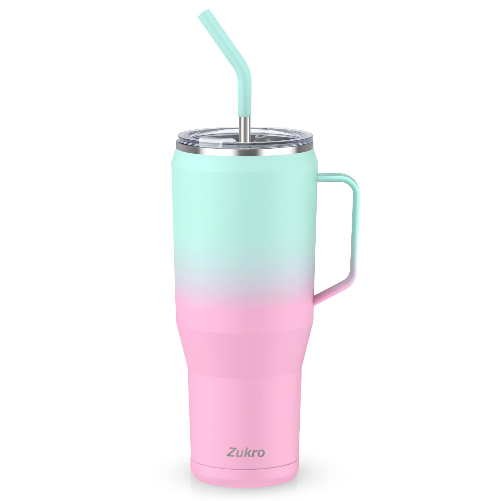 Zukro 50 oz Mug Tumbler With Handle And Straw, Vacuum Insulated Stainless Steel Large Travel Water Cup with Lid,Fit in Cup Holder,No Sweat,Keep Drinks Cold Up To 30 Hours, Dishwasher Safe