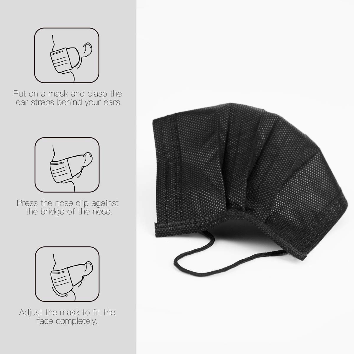PLAY X STORE 50 Pcs Black Face Masks Breathable Dust Mask Stretchable Elastic Ear Loops - Black Face Mask