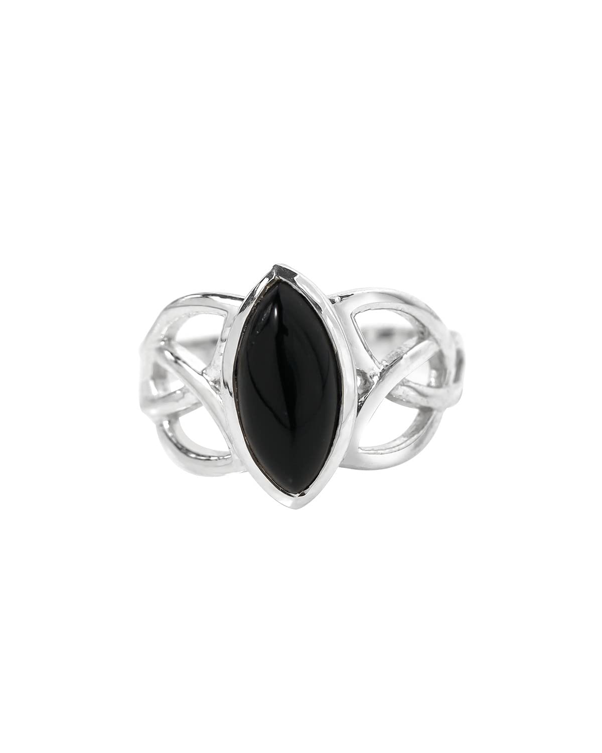 YoTreasure Black Onyx 925 Sterling Silver Victorian Style Triquetra Celtic Trinity Knot Ring