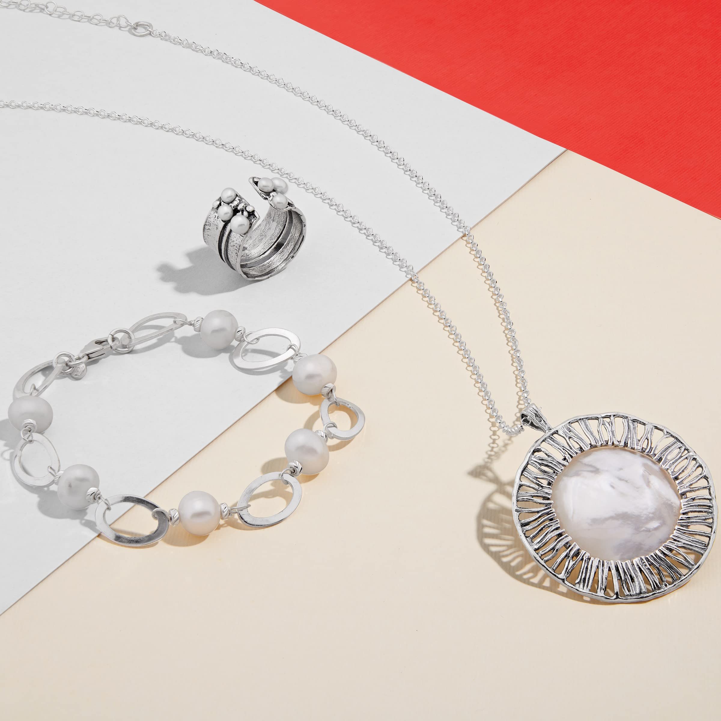 Silpada 'Say It with Cultured Pearls' 8mm Freshwater Cultured Pearl Link Bracelet in Sterling Silver, 7.5"