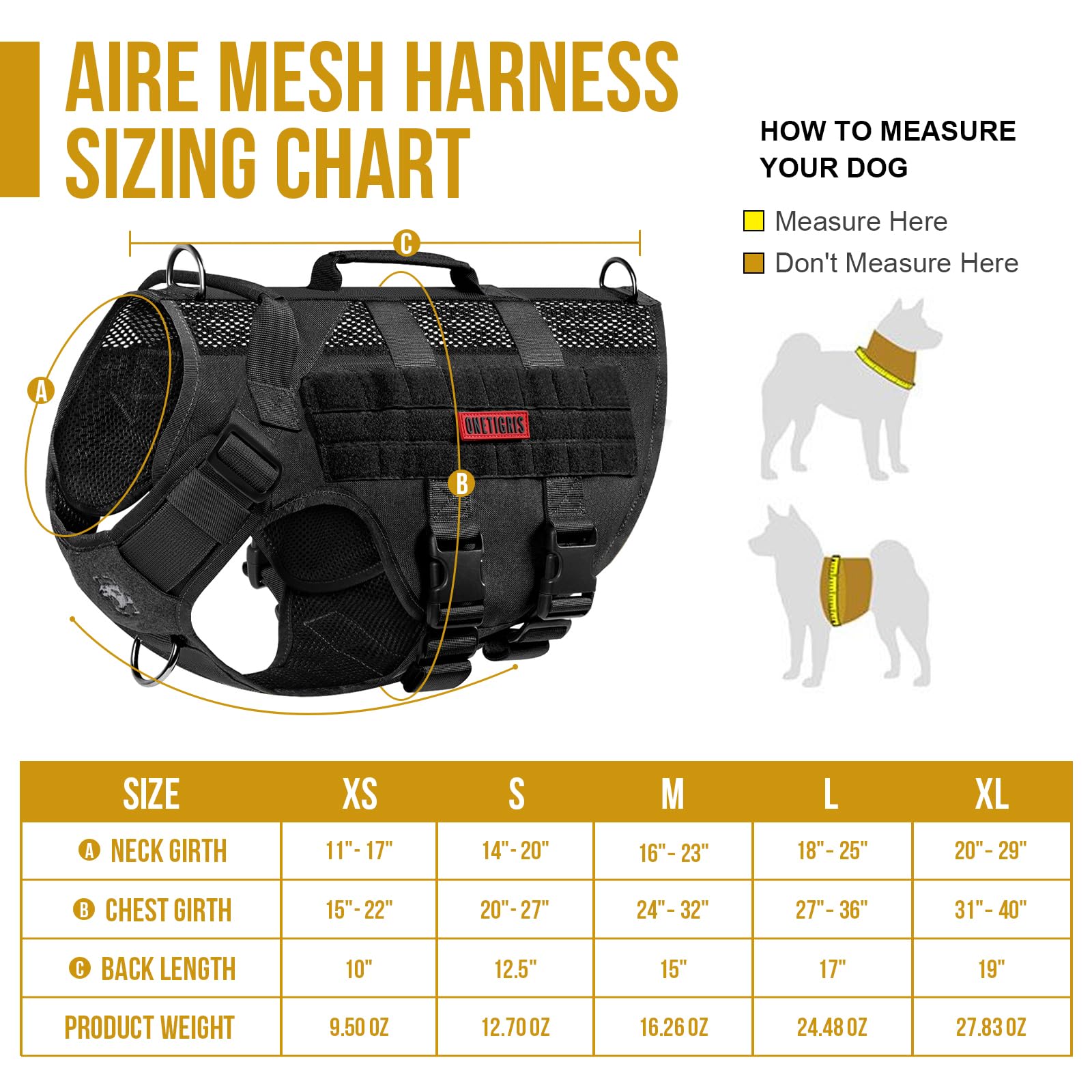 OneTigris No Pull Tactical Dog Harness for Medium Dog, Aire Mesh Dog Vest Harness, Breathable Military Dog Molle Vests with Handles, Service Dog Vest for Walking Hiking Training (M, Black)