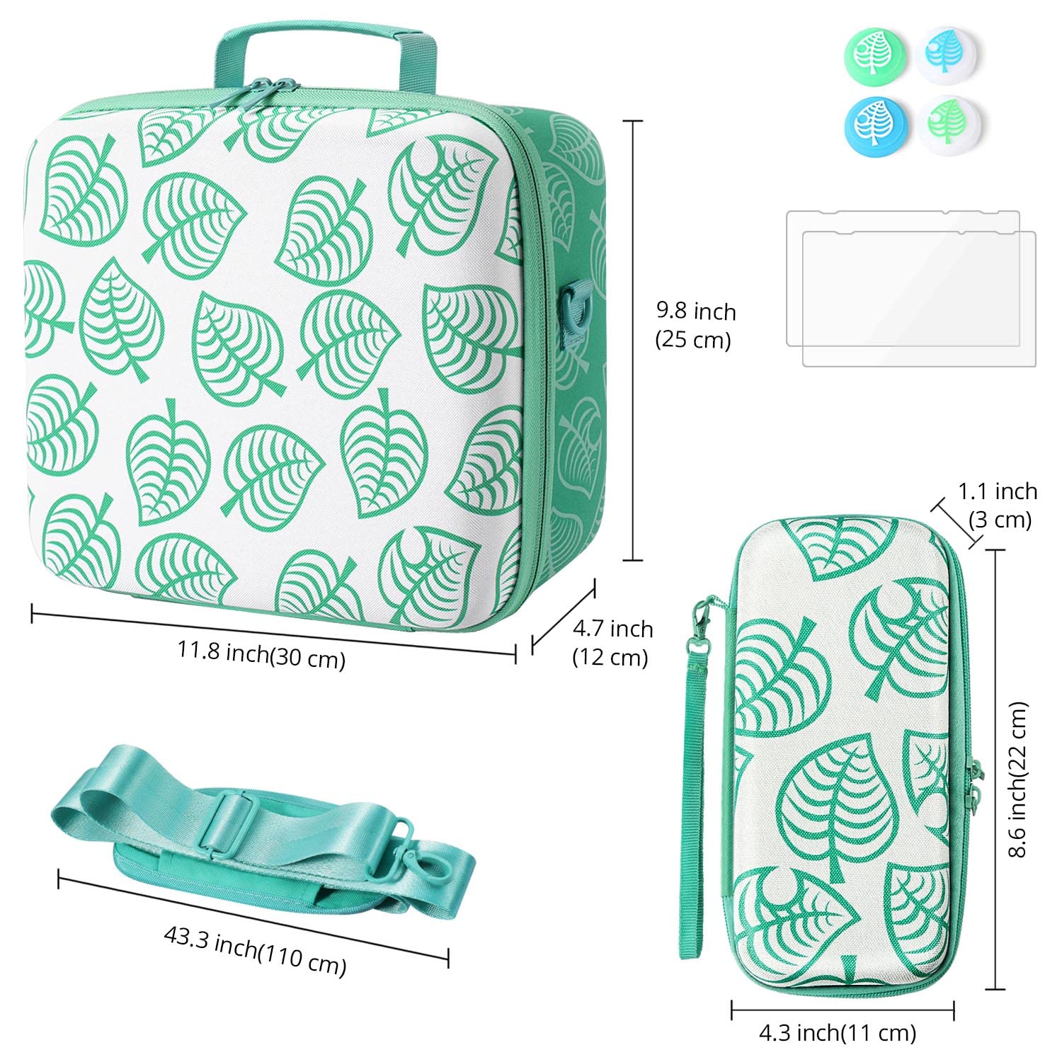 TNP Travel Hard Shell EVA Portable Kit Case for Nintendo Switch New Horizon Animal Leaf Crossing, Switch Lite, Joy-Cons, Docking Station, AC Adapter, HDMI Cord, Game Cartridges, Storage Bag