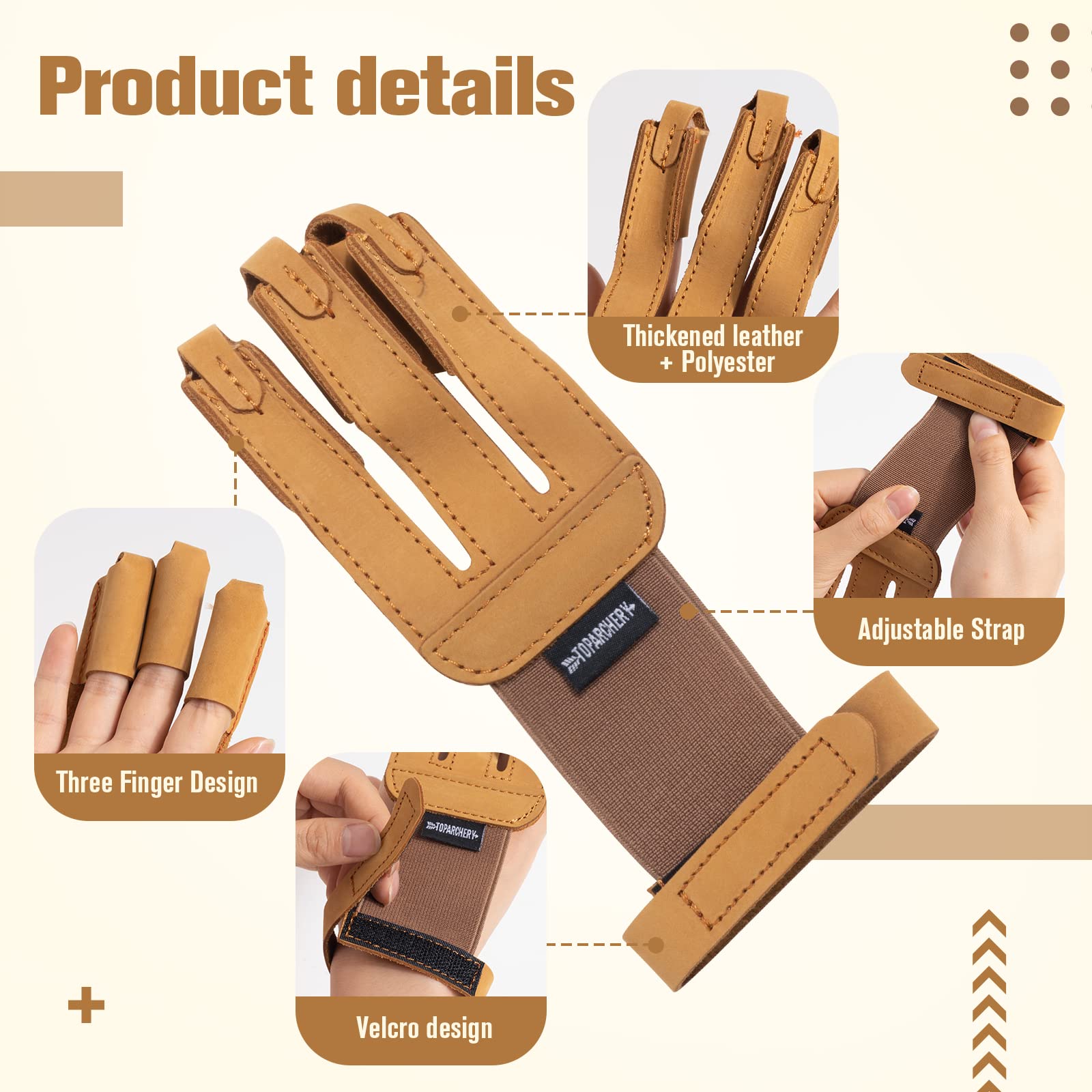 RMISODO 2 Pieces Archery Glove 3 Finger Leather Hand Finger Protector Guard for Shooting Hunting
