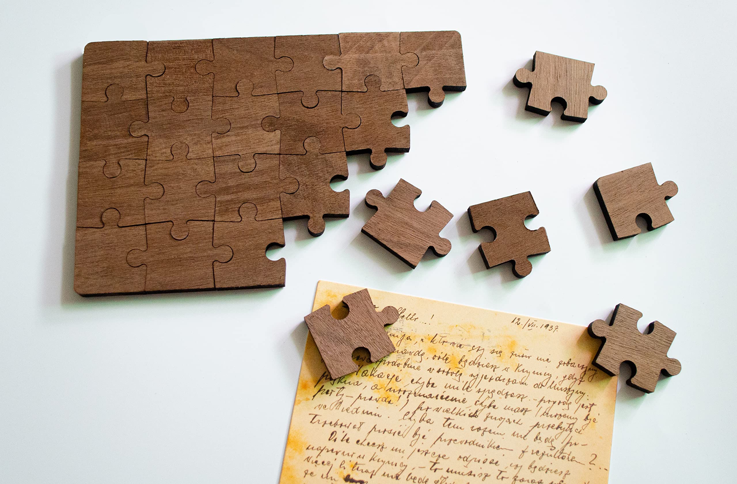 Wooden Puzzle Refrigerator Magnets, 24 PCS Natural Walnut Fridge Magnets, Strong Magnets for Fridge, Whiteboard, Kitchen, Office, and School, Locker(1.2in x 1.8in x 0.24in)