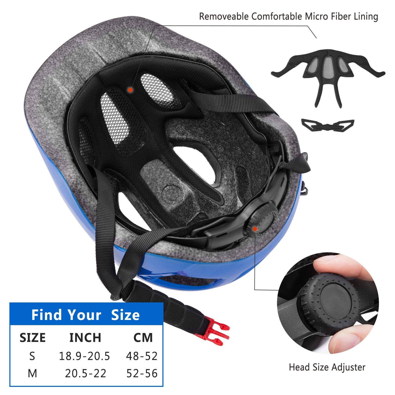 Skateboard Cycling Helmet, Kopobob ASTM & CPSC Certified BMX Helmet for Kids and Youth (Blue, S)
