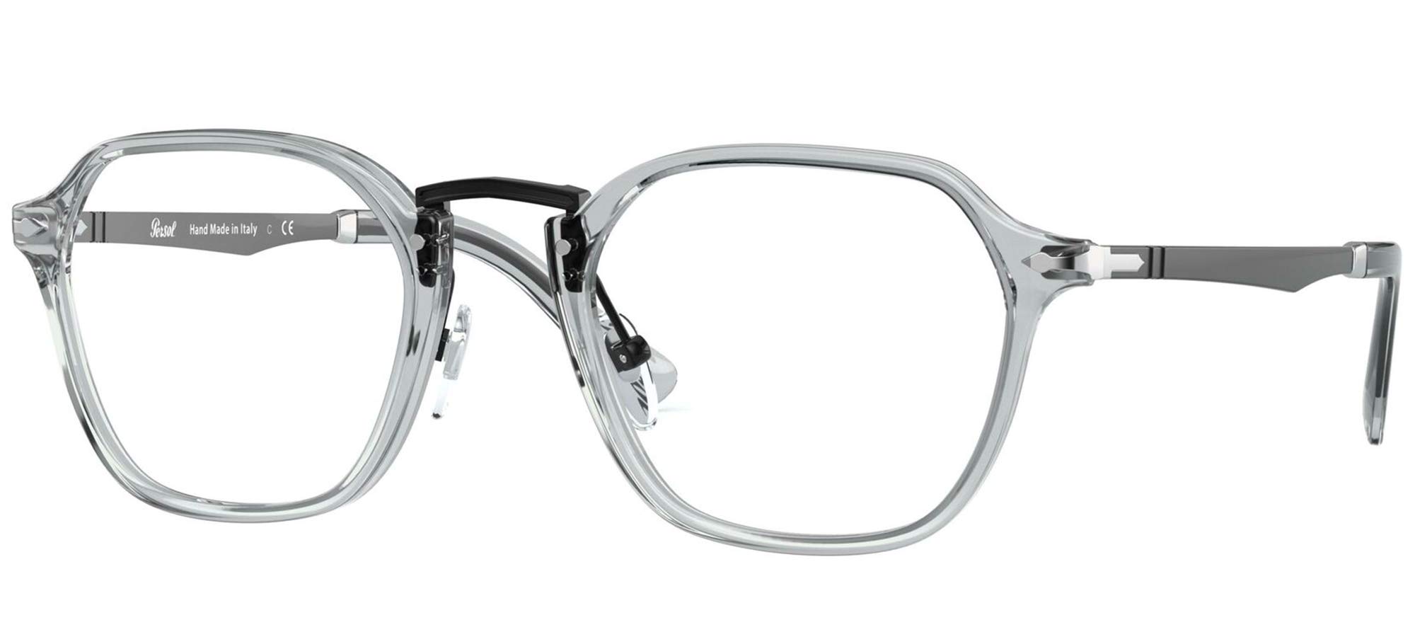 Persol PO3243V Square Prescription Eyewear Frames, Transparent Grey/Demo Lens, 50 mm