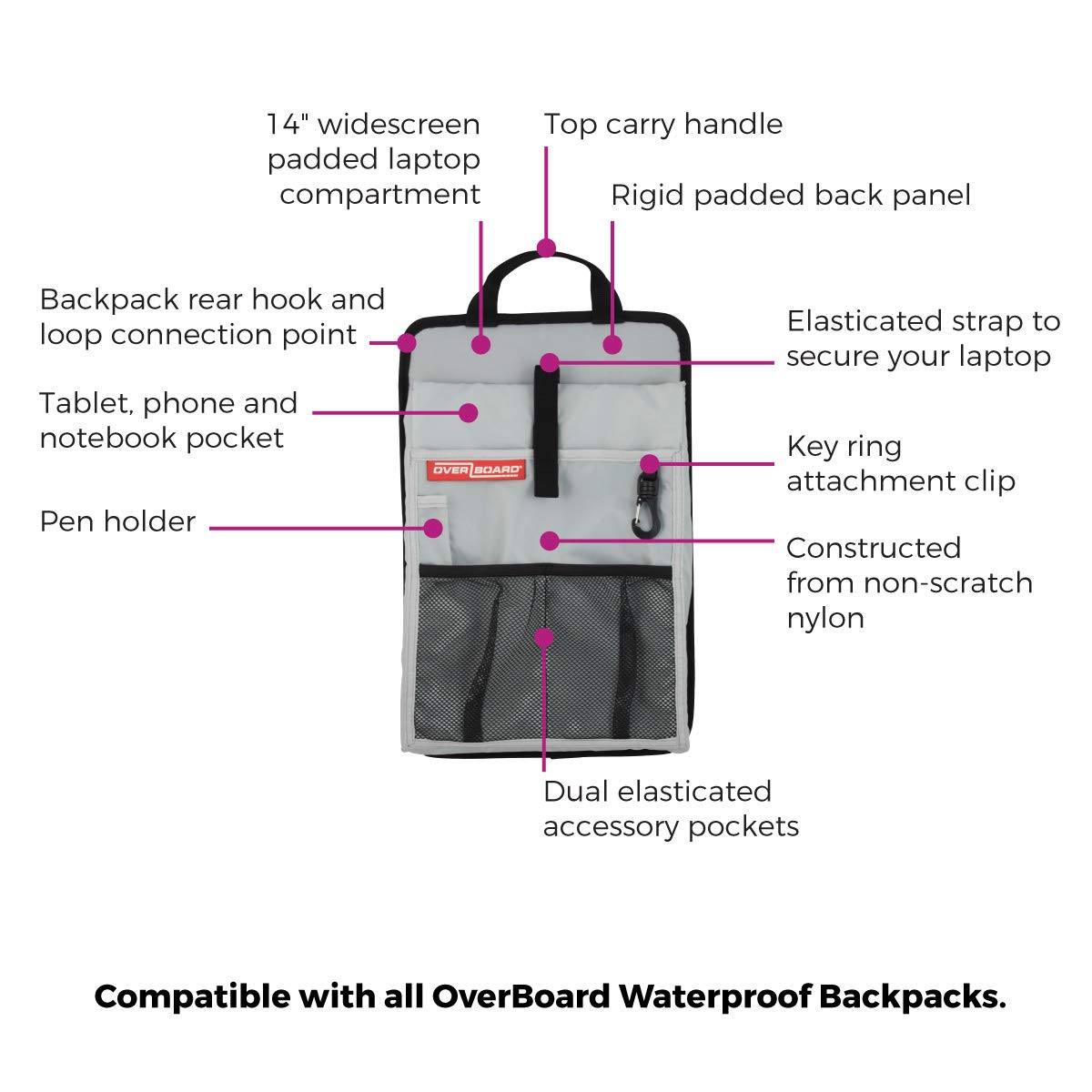 OverBoard Laptop Tidy Dry Bag, Black/Gray