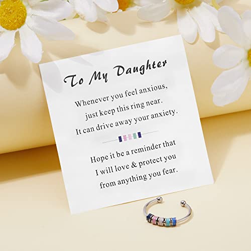 To My Daughter - Fidget Ring, Anxiety Meditation Ring for Women, Ring with Beads Spinner Adjustable Swivel Ring, Fidget Jewelry Gift For Daughter Stepdaughter (Enamel Ring A)