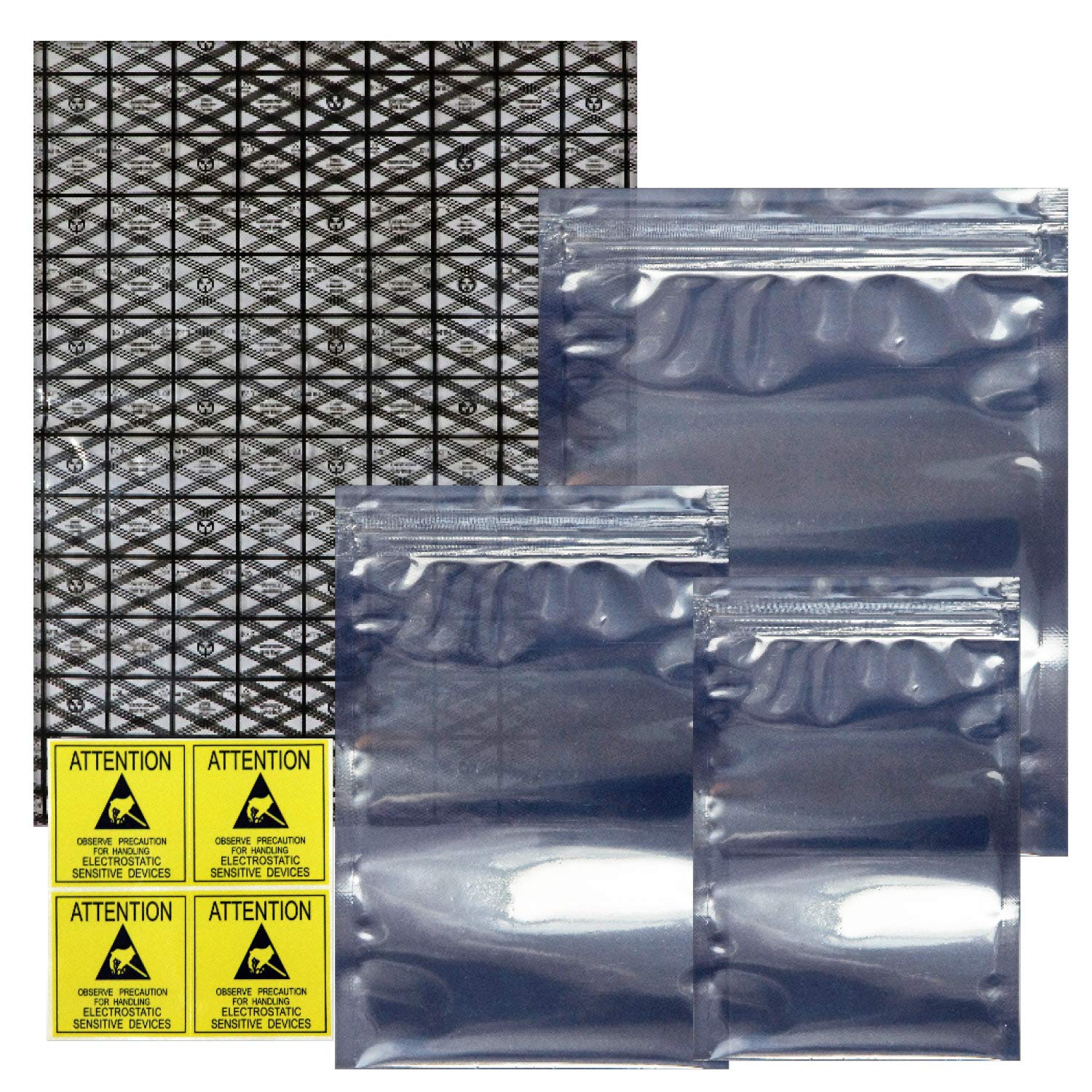 Open Top & Resealable Antistatic Bags ESD Shielding Bag with Anti-Static Labels for Hard Drive SSD HDD Motherboard Video Card RAM Electronic Devices (Pack of 40) (Assorted Sizes)