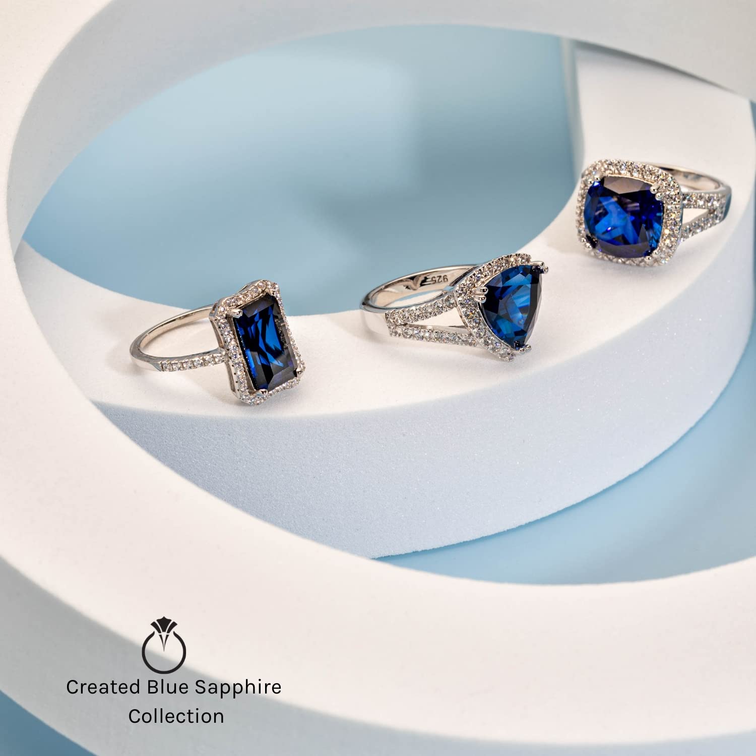 PEORA Created Blue Sapphire Ring in Sterling Silver, 1.25 Carats, Marquise Shape, 10x5MM, Sizes 5-9