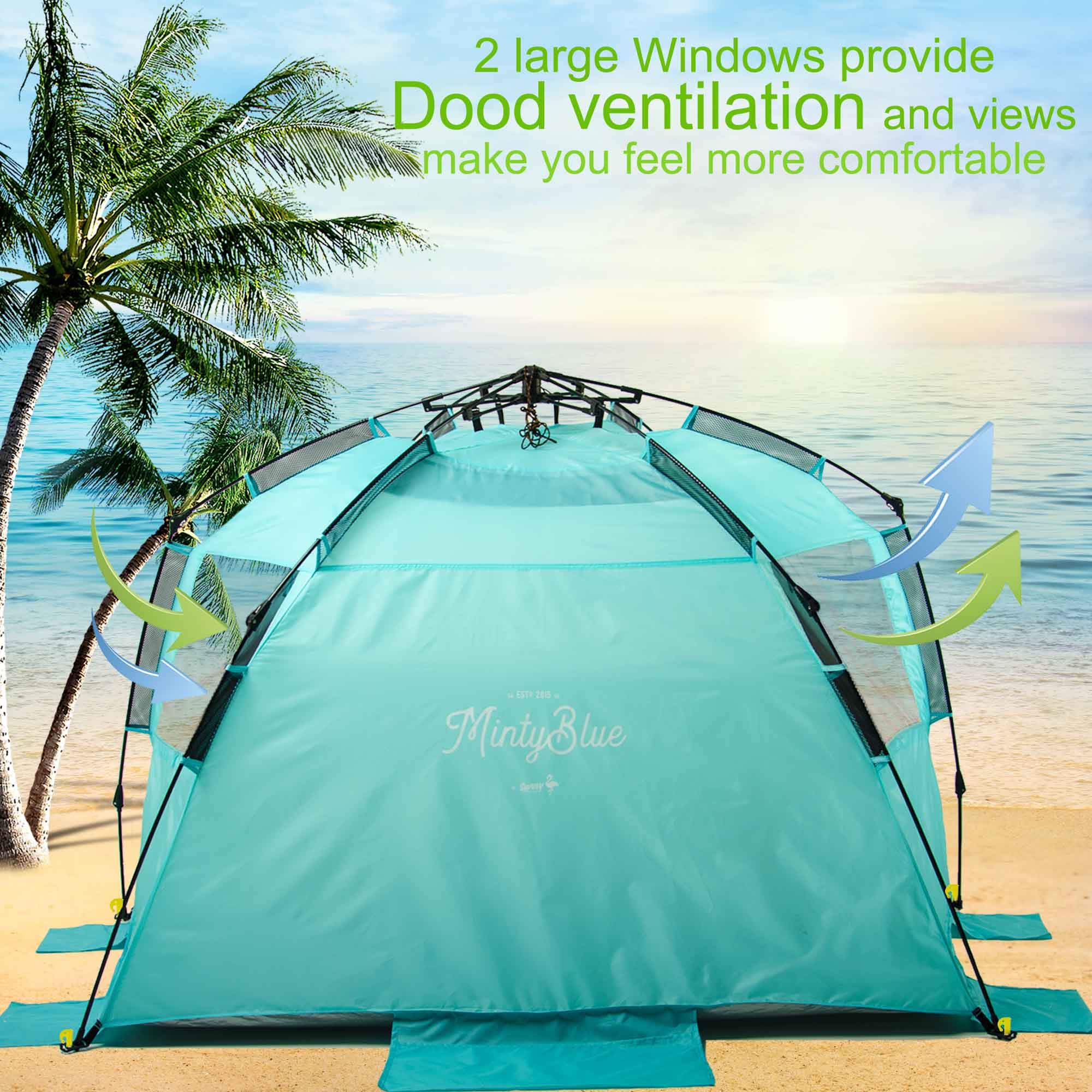 porayhut Easy Up Folding Beach Tent Sun Shade Shelter,3-4 Person for Family,SPF 50+,Large Mesh Roll Up Ventilation Windows,Storage Pockets,Carry Bag and Stakes