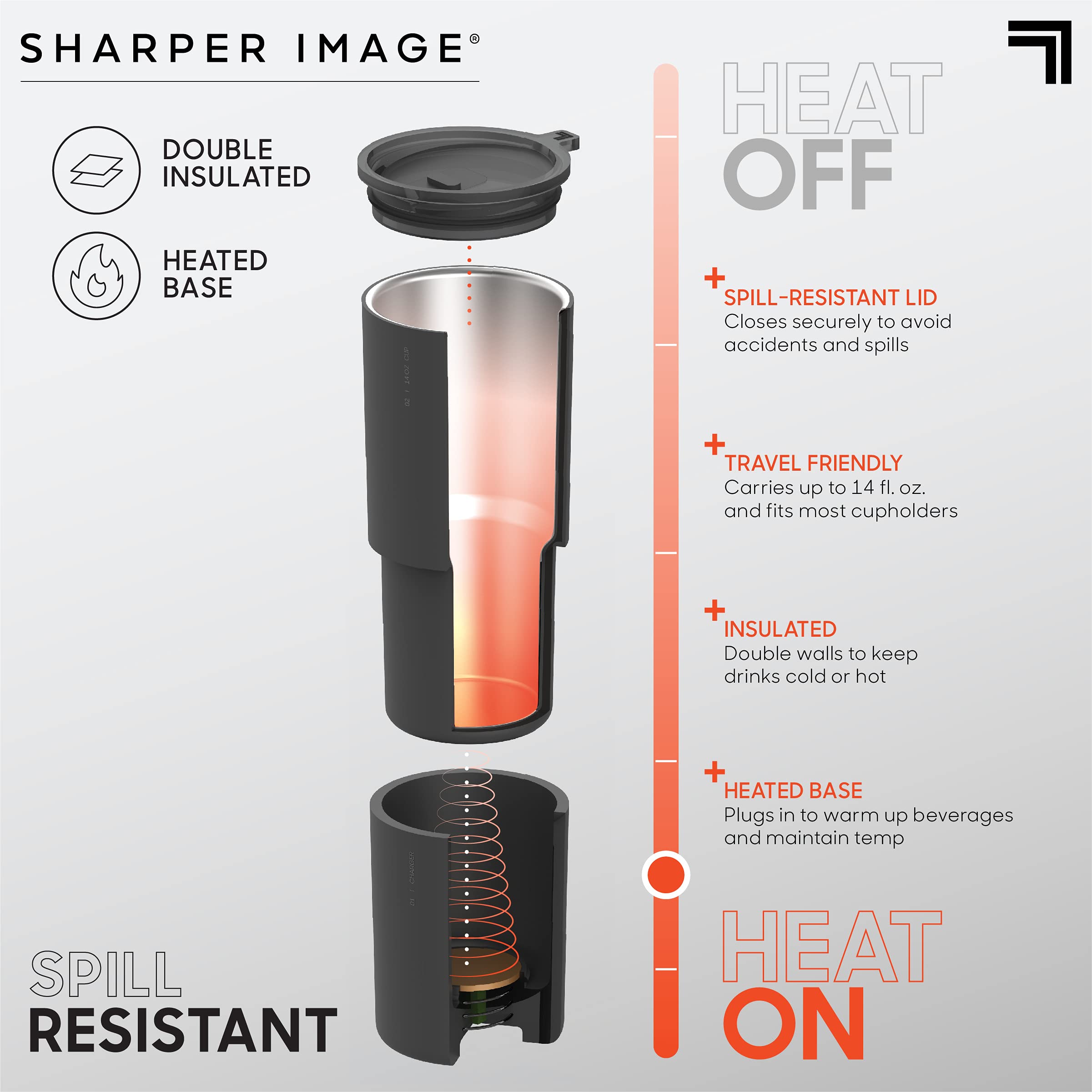 Sharper Image Insulated Heated Travel Mug with USB Power and Stainless Steel