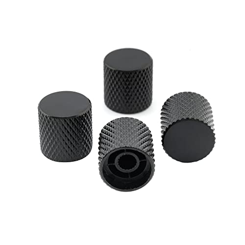 Musiclily Metric 6mm Metal Guitar Flat Top Dome Knobs Volume Tone Control Knobs for Fender Telecaster Tele Electric Guitar Precision Bass, Black(4 Pcs)