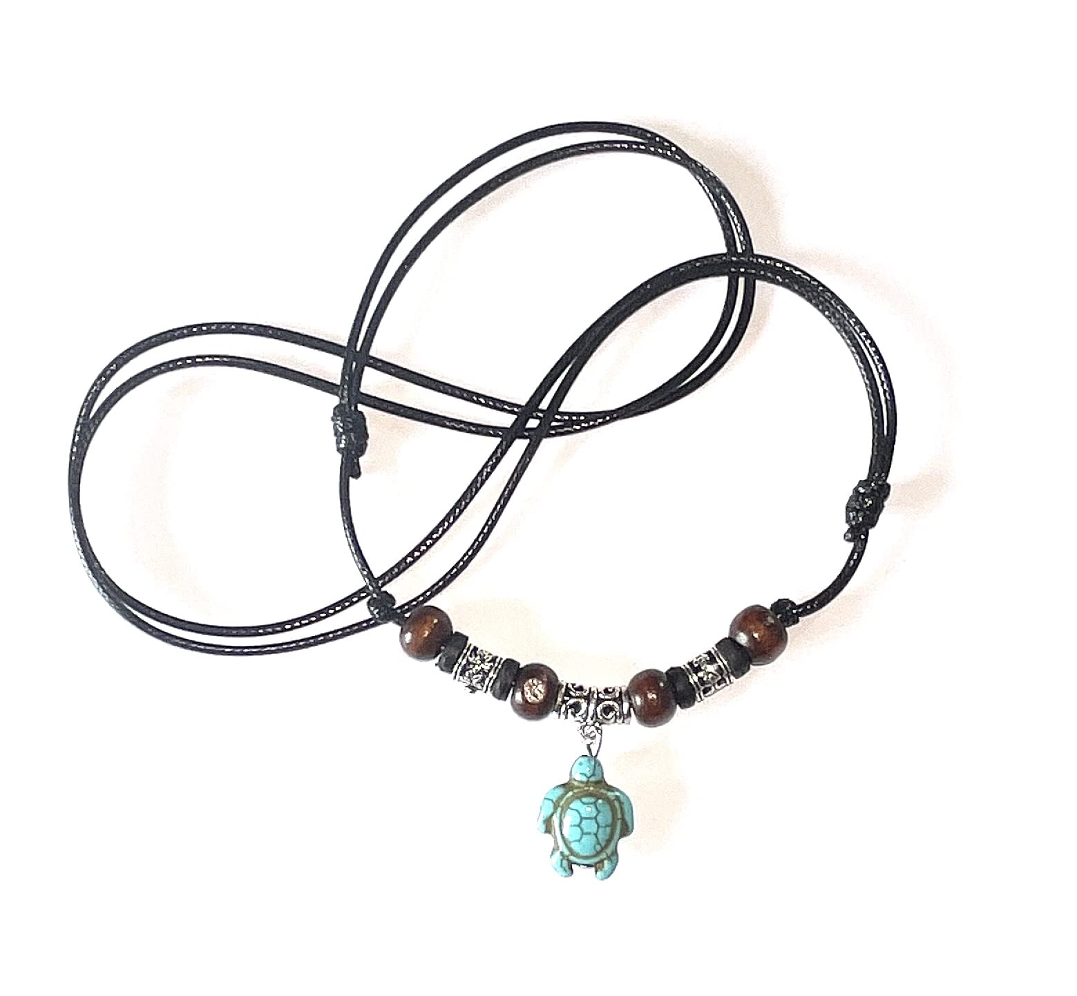 Nove Jewelry Leather Hawaiian Sea Turtle Necklace - Bone Beaded Necklace - Wood Bead and Adjustable Cord