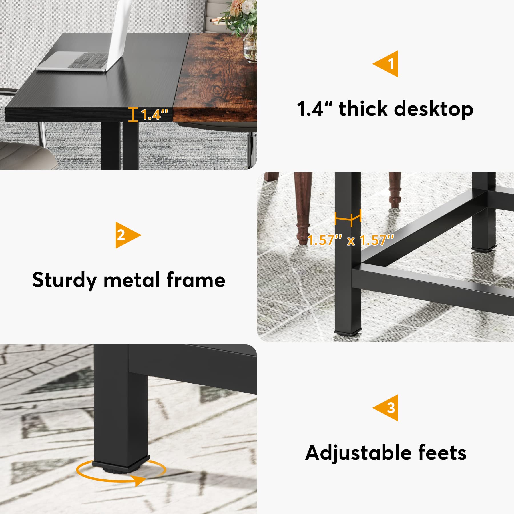 Tribesigns 6.5 Ft Conference Room Table, Rustic Rectangle 78.74L X 39.2W X 29.52H Inches Wood Seminar Table for Office, Conference Room,2 Tables (Chair not Included) (Rustic&black) (2, Dark Oak&White)