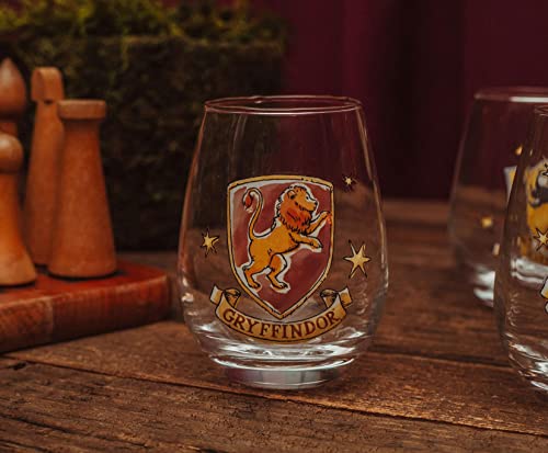 Toynk Harry Potter Hogwarts House Crests 12-Ounce Stemless Wine Glasses | Set of 4