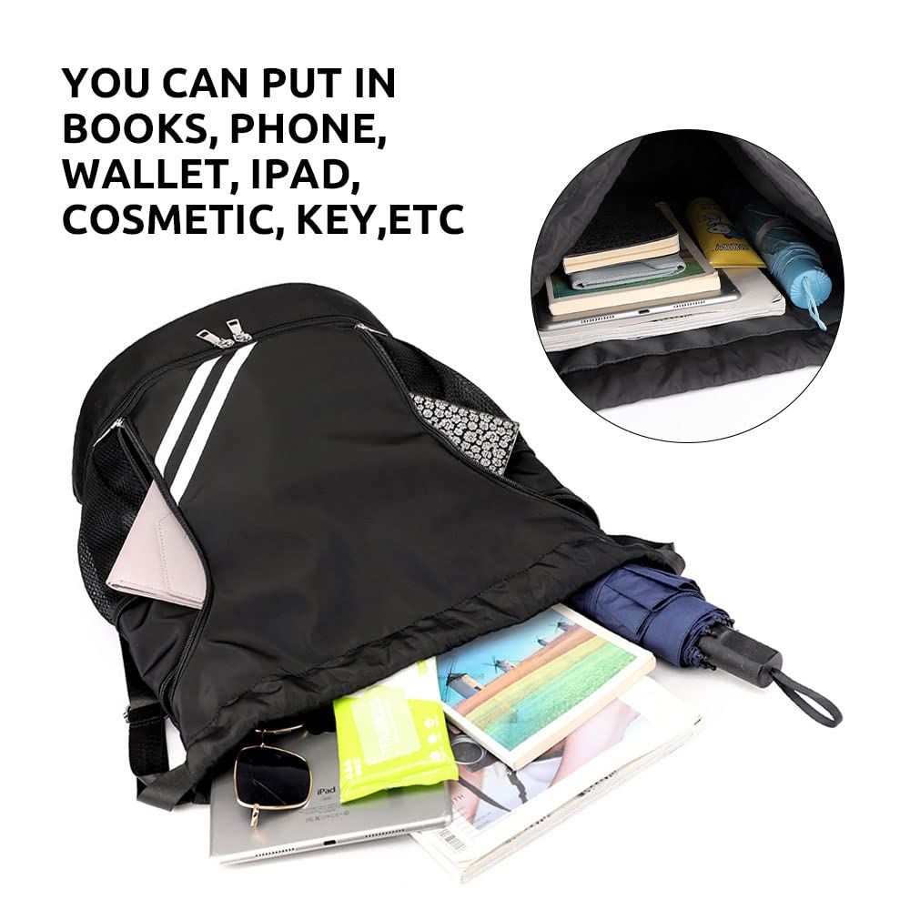ONSHONE 2023 New Gym Sports Backpack, Drawstring Backpack with Shoe Compartment and Water Bottle Mesh Pocket, Draw String Back Bag for Women Men
