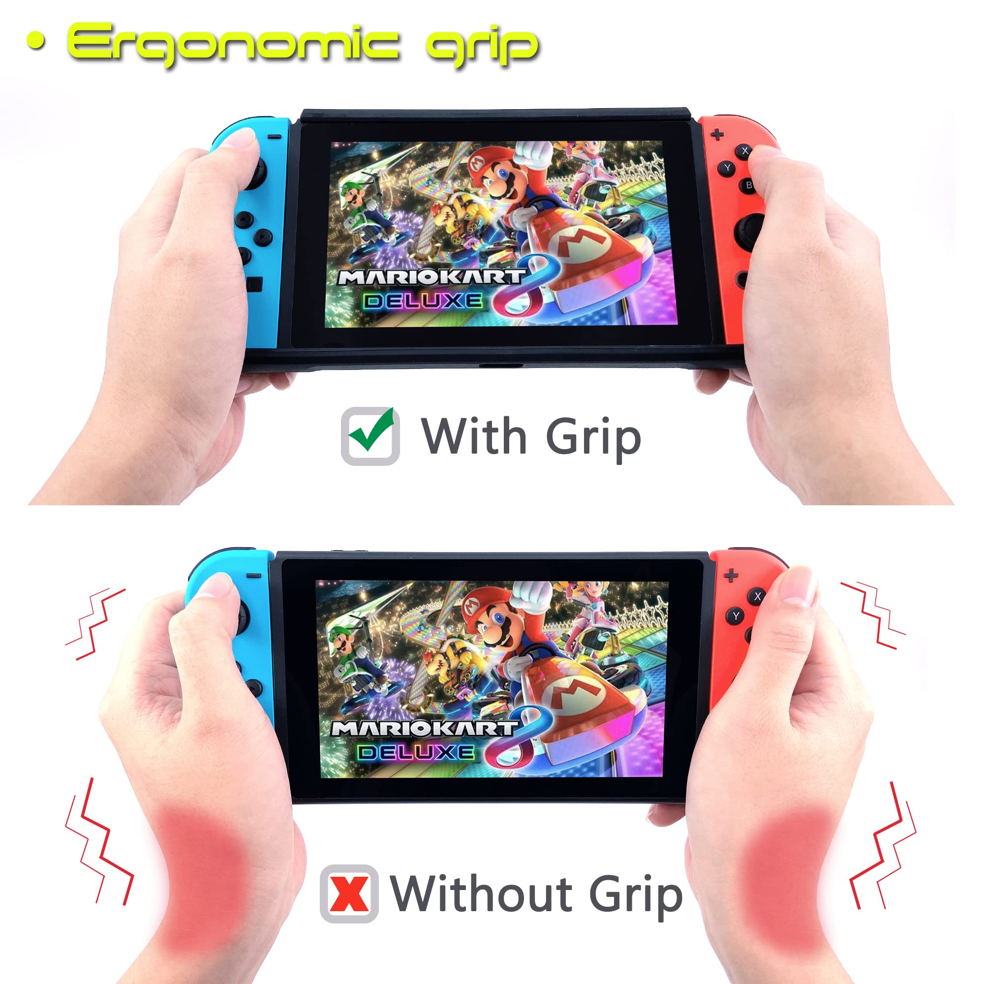 Protective Case for Nintendo Switch, Grip Case with Game Storage, Nintendo Switch with Stand, Nintendo Switch Cover, Neon Yellow
