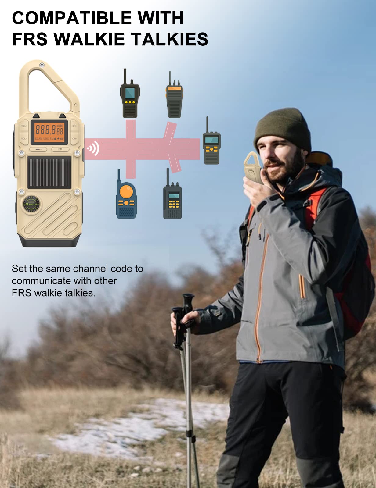 Walkie Talkies for Adults Rechargeable, FM/NOAA Emergency Radios with Weather Alerts, LED Flashlight & SOS Alarm, Solar Powered Hand Crank Long Range 2 Way Radios Walkie Talkie with USB Charged