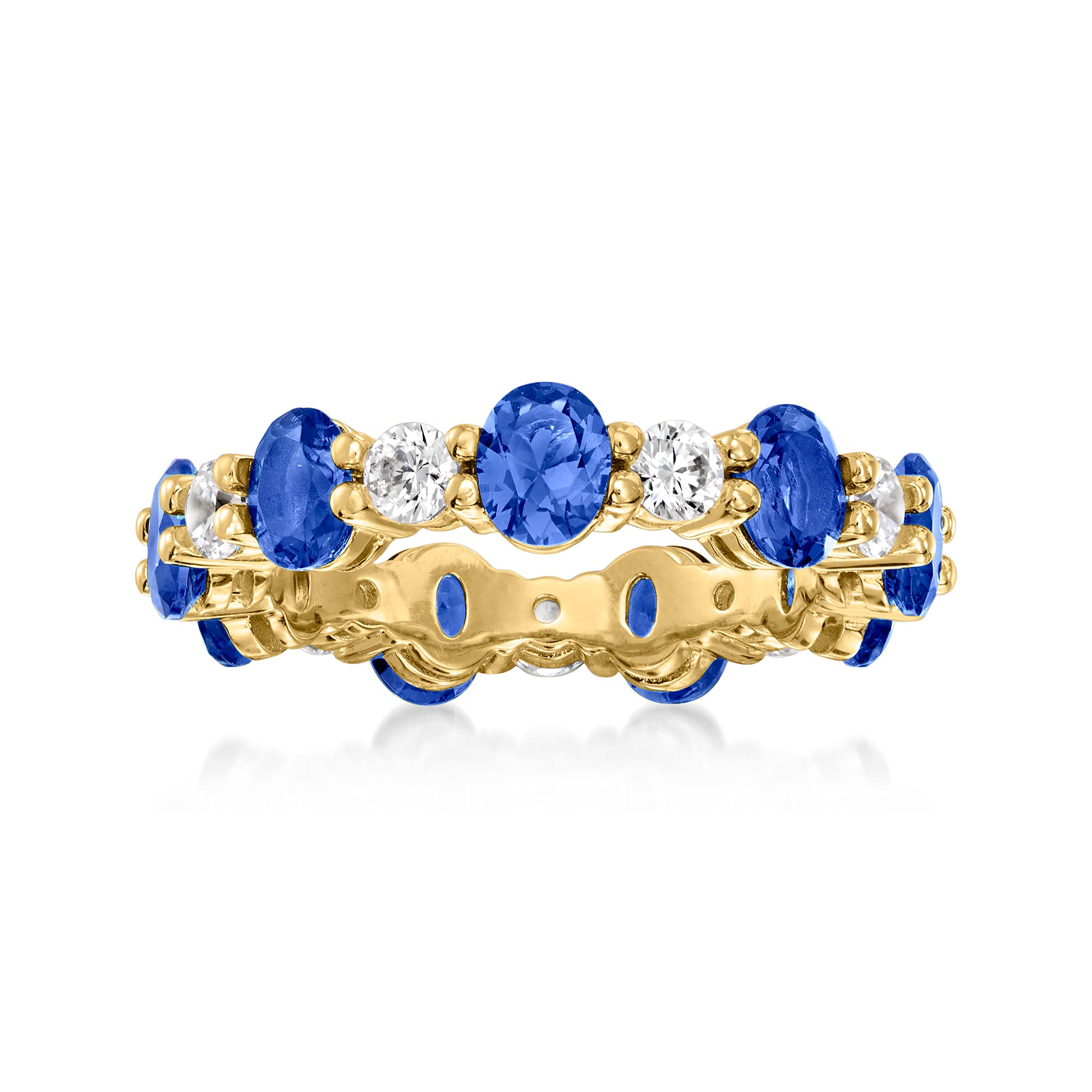 Ross-Simons 3.10 ct. t.w. Simulated Sapphire and .90 ct. t.w. CZ Eternity Band in 18kt Gold Over Sterling. Size 5