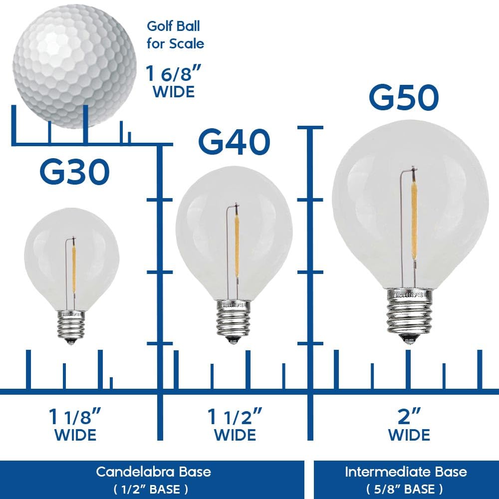 Novelty Lights Incandescent G50 Globe Replacement Bulbs - Outdoor Individual Bulbs For Events, Holiday Parties, Patios, And More - E17/C9 Intermediate Base, 7 Watt Lights (Clear, 25 Pack)