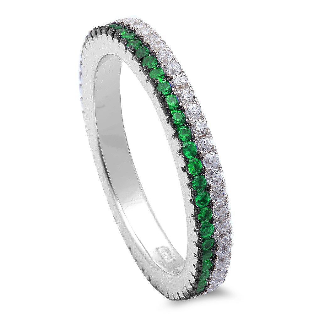Oxford Diamond Co Simulated Green Emerald & Cubic Zirconia Band .925 Sterling Silver Ring Sizes 4-11 (11)