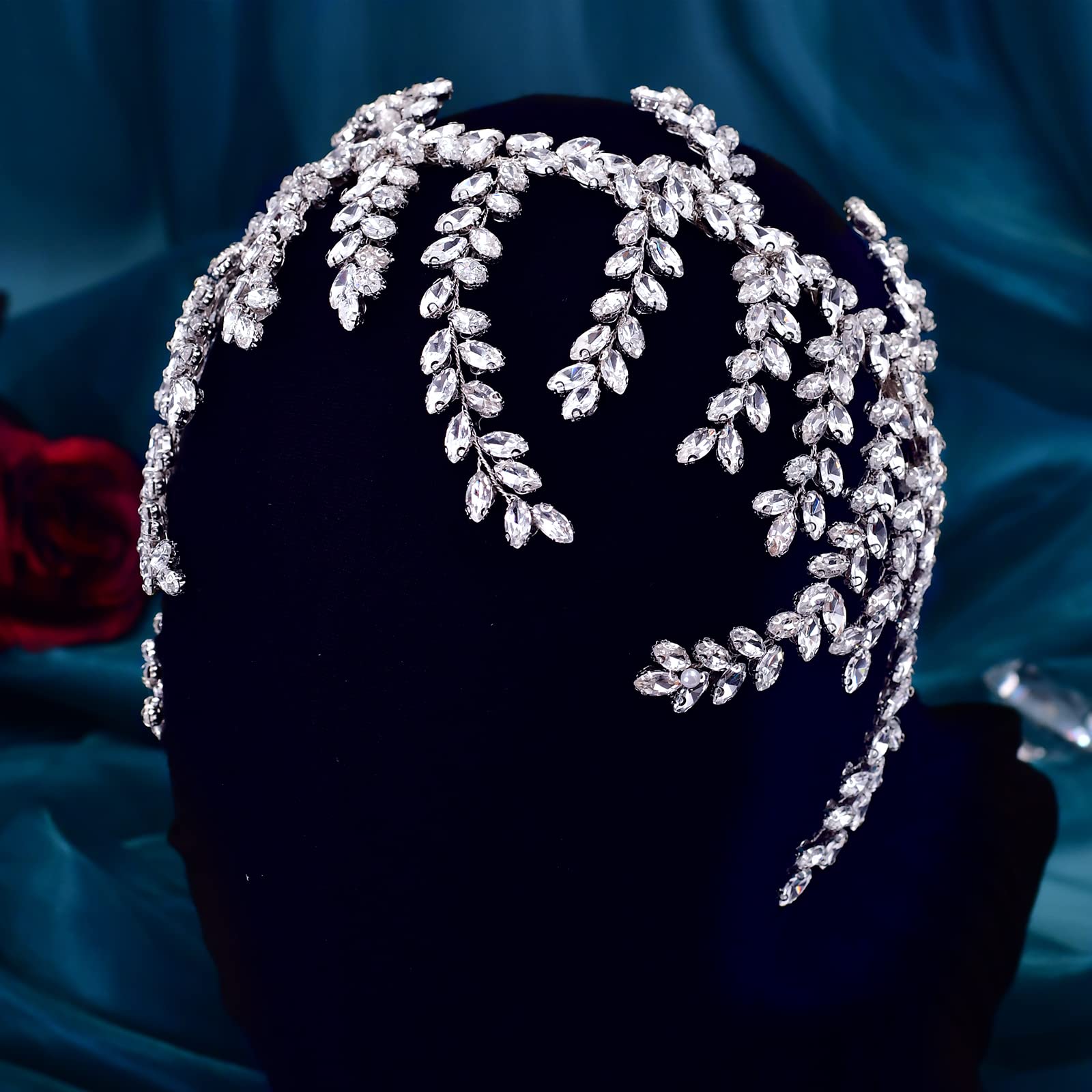 Silver Rhinestone Wedding Tiara,Headpiece Forehead Tiara Jewelry Head Chain, Crystal Headpiece Bridal Hair Accessories for Bride Women HP373