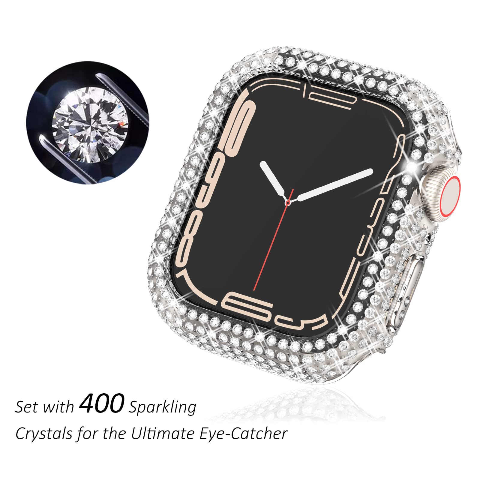 Surace 45mm Case Compatible with Apple Watch 8 & 7 Case, 400 Crystal Diamonds Bling Case Protective Cover Bumper Compatible for Apple Watch Series 7 Series 8 45mm (Rose Gold/Pink/Black/Silver/Clear)