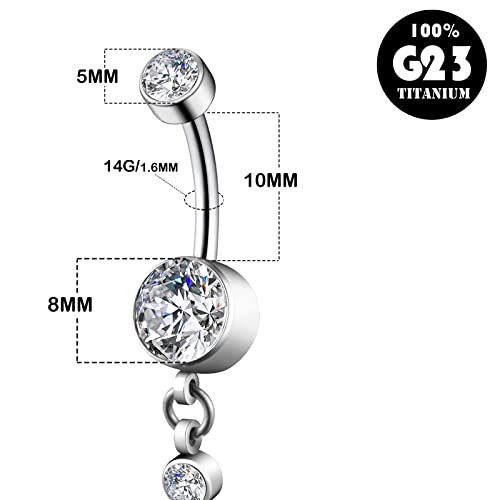 YSWUJIN G23 solid titanium pendant belly button ring14G CZ Belly Navel Rings,Cubic Zirconia Navel Rings Belly Button Body Piercing Jewelry (1 pendant - bottom, Titanium)