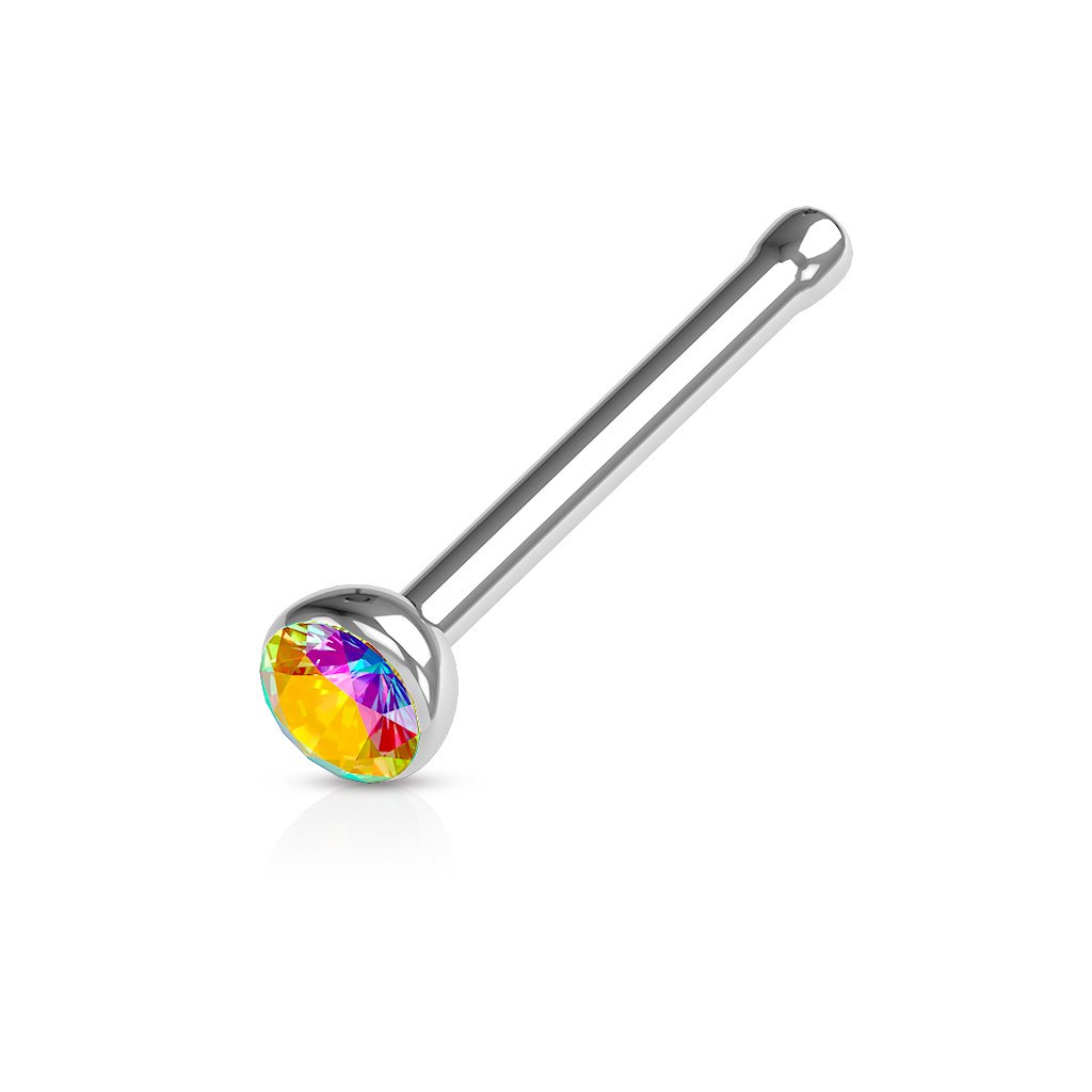 Pierced Owl 20GA Stainless Steel Press Fit CZ Crystal Gem Nose Bone Stud (Aurora Borealis)