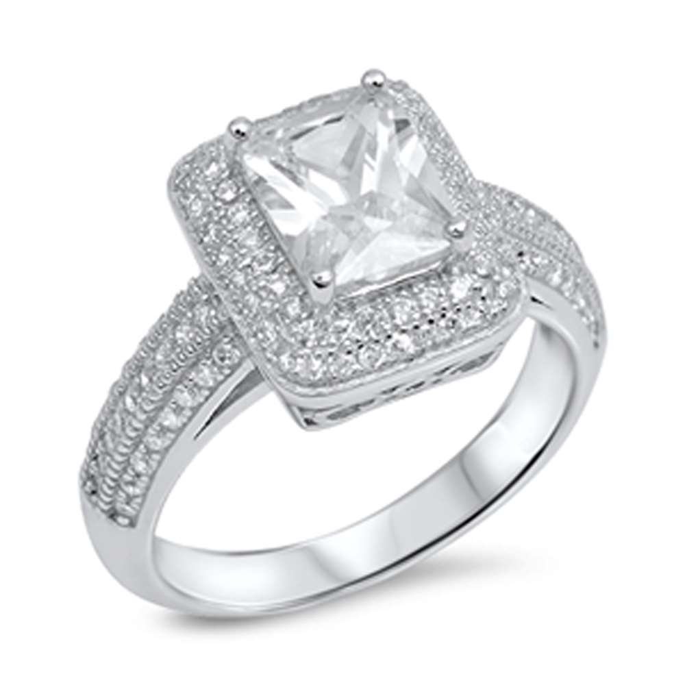 Oxford Diamond Co Princess Cut Cz Halo Engagement .925 Sterling Silver Ring Size 5