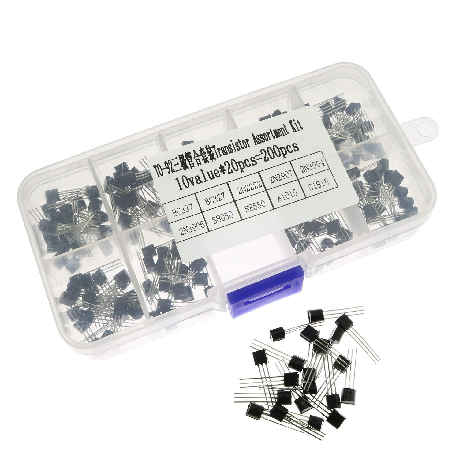 RLECS 200-Pack Transistor Assortment Set Kit BC337 BC327 2N2222 2N2907 2N3904 2N3906 S8050 S8550 A1015 C1815 Semiconductor Triode DIY Electronic Circuit Components 10 Values TO-92
